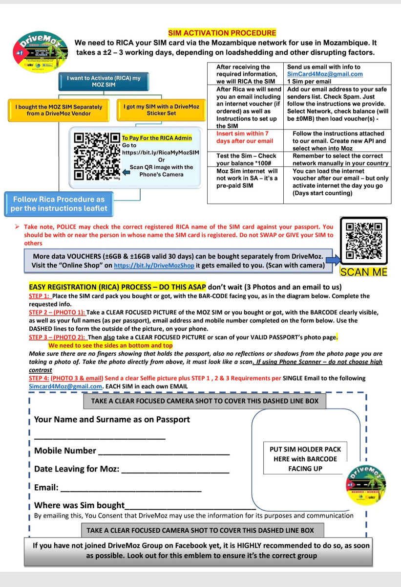 If you already bought a Combo Sim & DriveMoz Sticker? This is for RICA ...